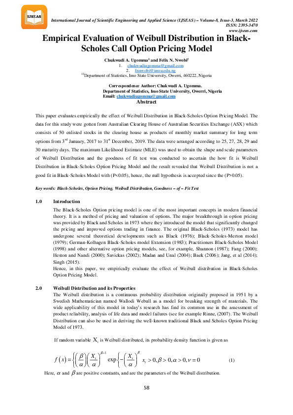 (PDF) Empirical Evaluation of Weibull Distribution in Black-Scholes ...