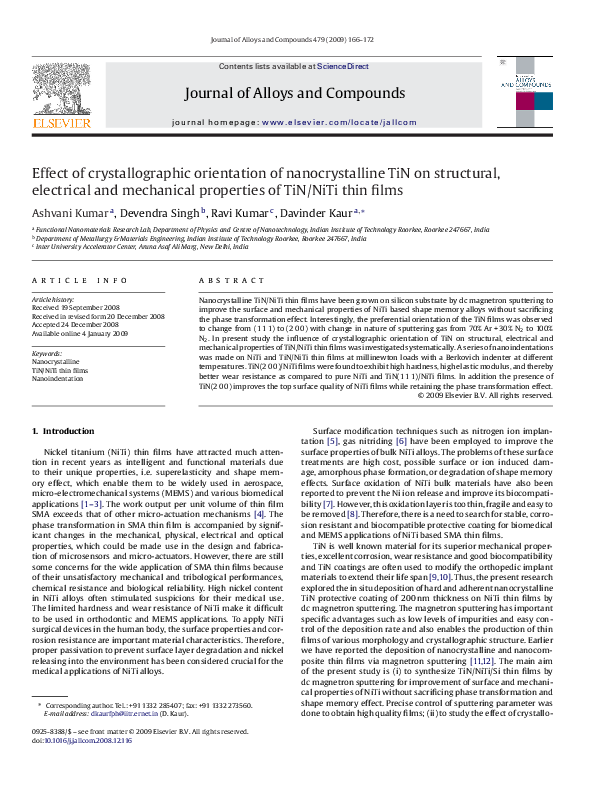(PDF) Effect of crystallographic orientation of nanocrystalline TiN on structural, electrical ...