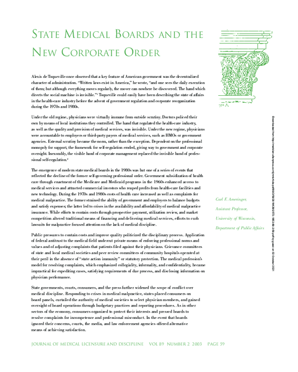 (PDF) State Medical Boards and the New Corporate Order