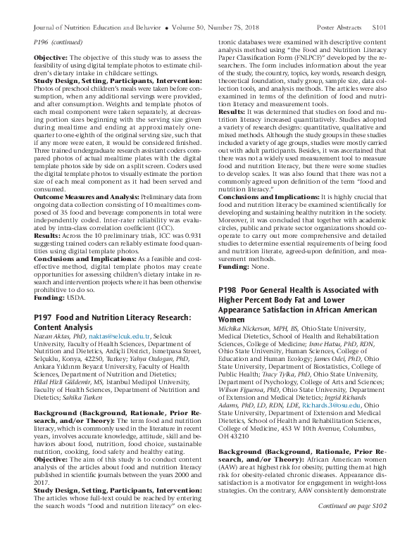 (PDF) Food and Nutrition Literacy Research: Content Analysis