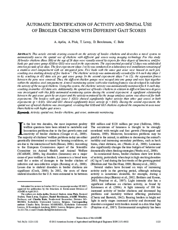 (PDF) Automatic Identification of Activity and Spatial Use of Broiler ...