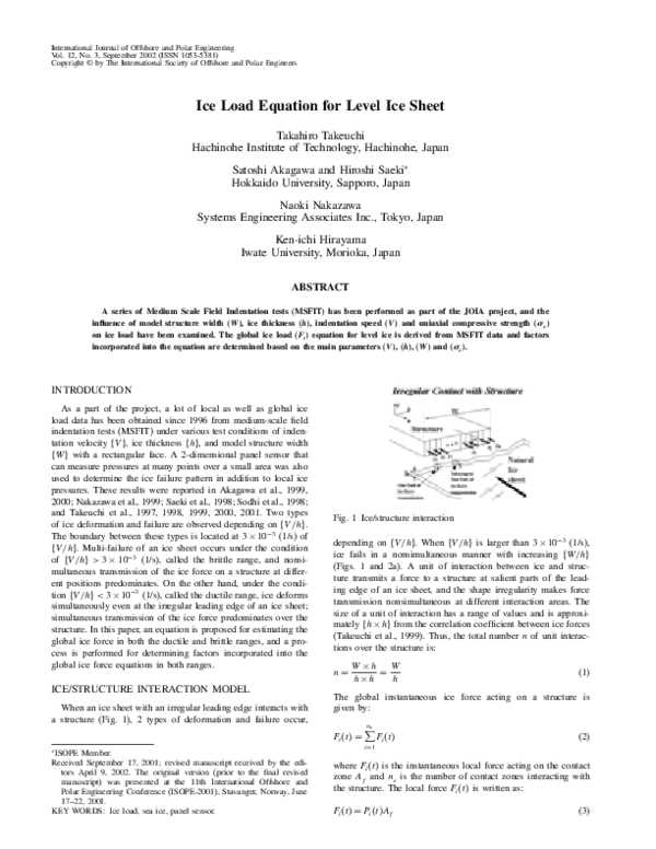 (PDF) Ice Load Equation For Level Ice Sheet