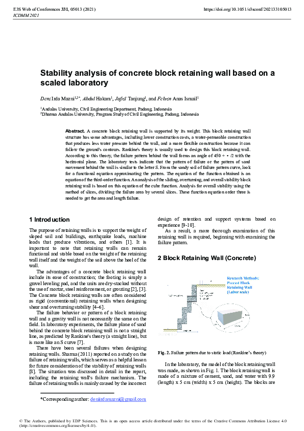 (PDF) Stability analysis of concrete block retaining wall based on a scaled laboratory