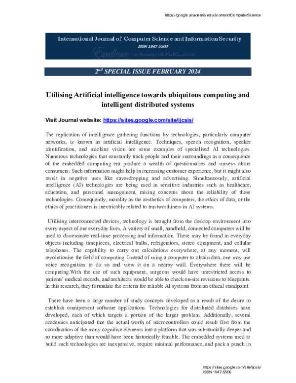 (PDF) IJCSIS 2nd Special Issue February 2024 Artificial Intelligence (PDF) IJCSIS 2nd Special Issue February 2024 Artificial Intelligence