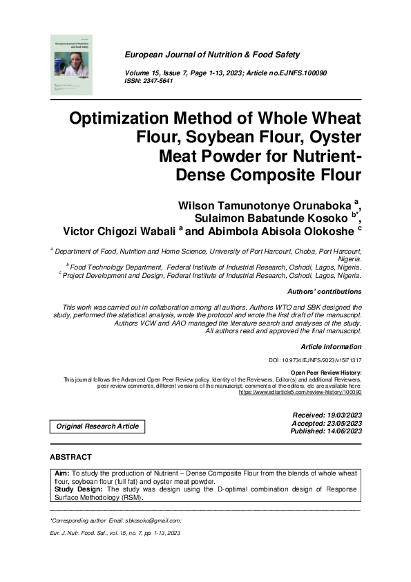 (PDF) Optimization Method of Whole Wheat Flour, Soybean Flour, Oyster ...