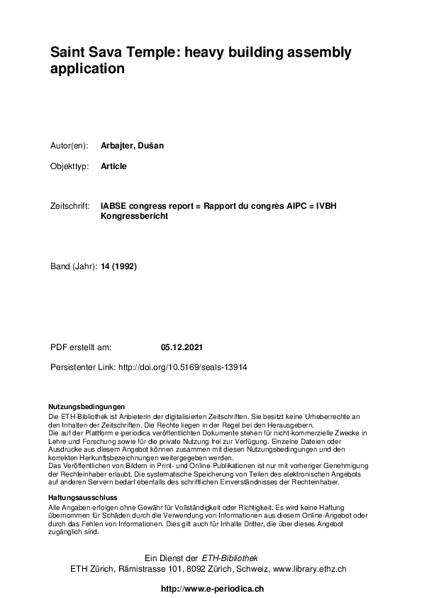 (PDF) Saint Sava Temple: heavy building assembly application