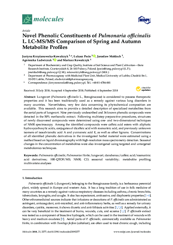 (PDF) Novel Phenolic Constituents of Pulmonaria officinalis L. LC-MS/MS ...