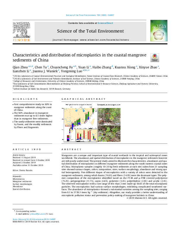 (PDF) Characteristics and distribution of microplastics in the coastal mangrove sediments of China