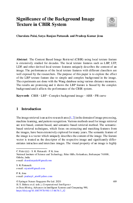 (PDF) Significance of the Background Image Texture in CBIR System | pradeep jena - Academia.edu