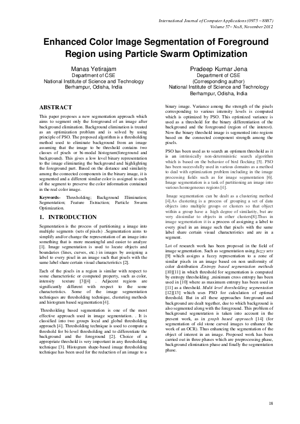 Pdf Color Image Segmentation Via Pso Approach