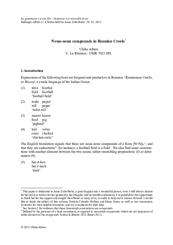 (PDF) Noun-noun compounds in Reunion Creole