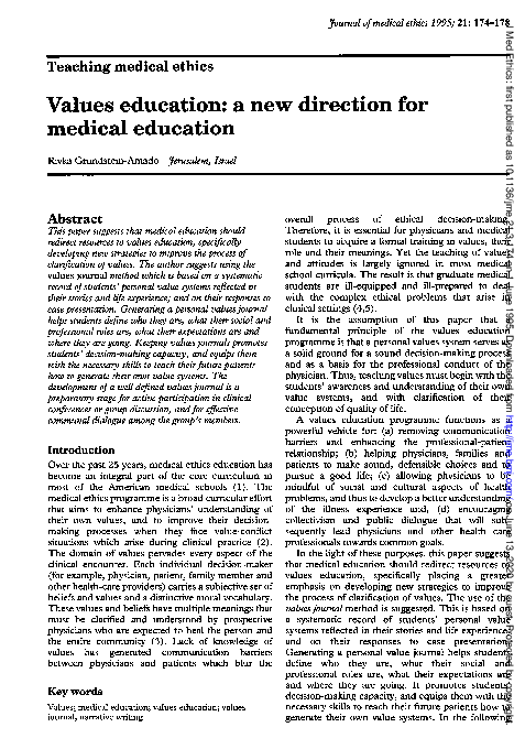 (PDF) Values education: a new direction for medical education