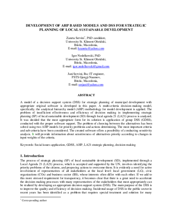 (PDF) Development of Ahp Based Models and DSS for Strategic Planning of ...