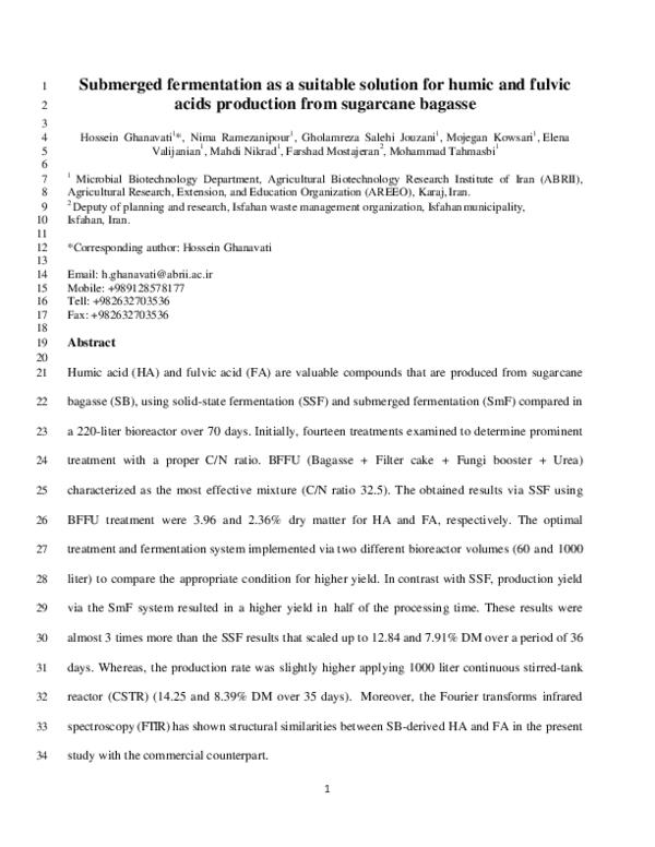 (PDF) Submerged fermentation as a suitable solution for humic and fulvic acids production from ...