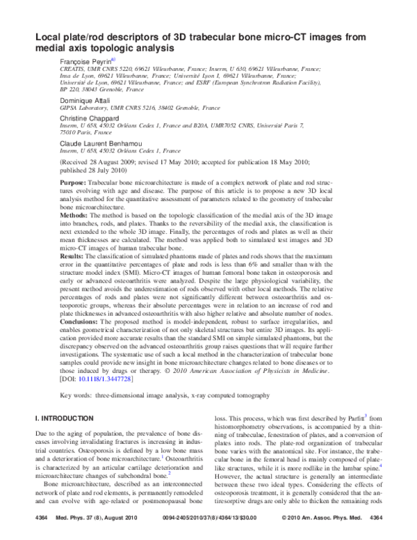 (PDF) Local plate/rod descriptors of 3D trabecular bone micro-CT images from medial axis ...