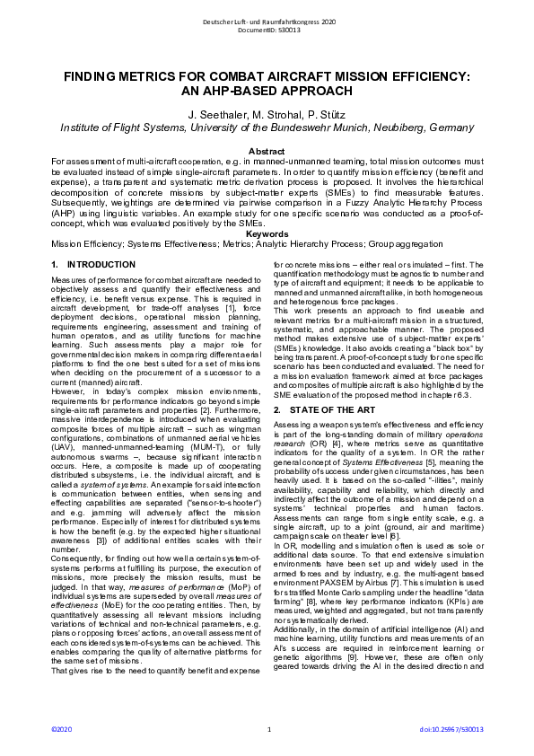 Pdf Finding Metrics For Combat Aircraft Mission Efficiency An Ahp Based Approach