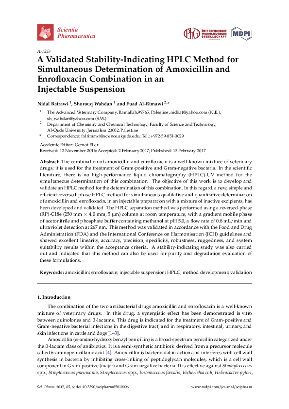 (PDF) A Validated Stability-Indicating HPLC Method for Simultaneous Determination of Amoxicillin ...