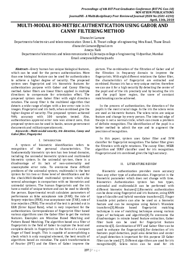 (PDF) Multi-Modal Bio-Metric Authentication Using Gabor And Canny ...