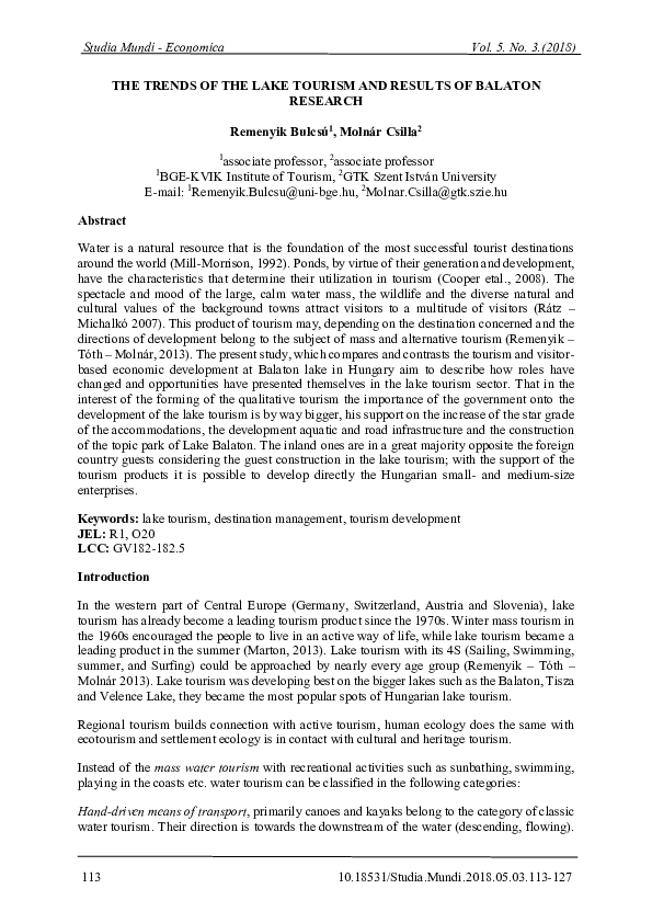 (PDF) The trends of the lake tourism and results of Balaton research