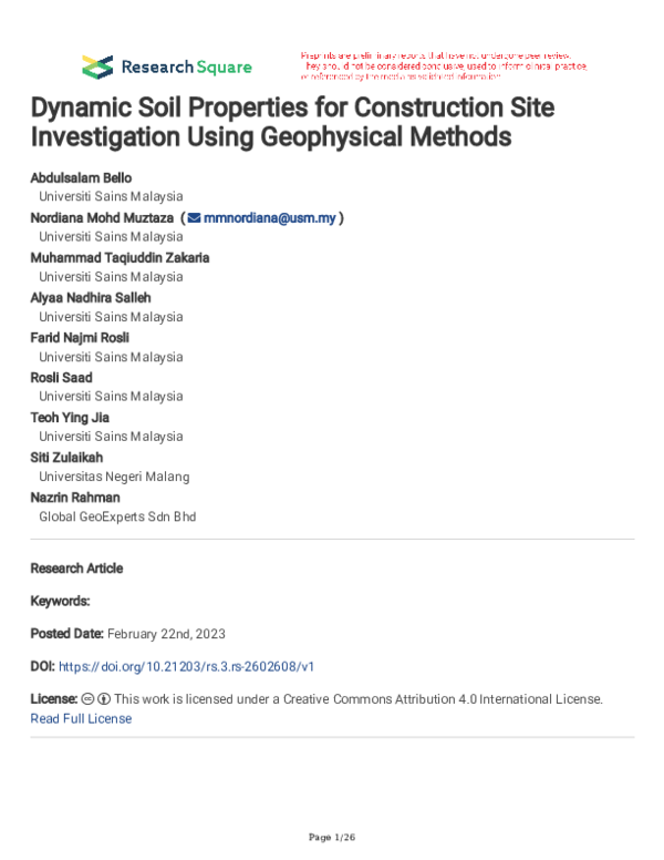 (PDF) Dynamic Soil Properties for Construction Site Investigation Using Geophysical Methods