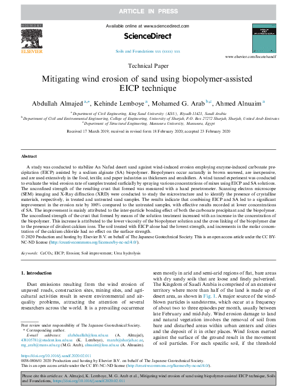 (PDF) Mitigating wind erosion of sand using biopolymer-assisted EICP ...