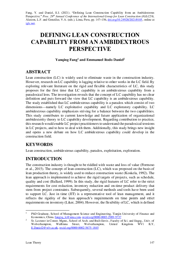 (PDF) Defining Lean Construction Capability From an Ambidextrous ...