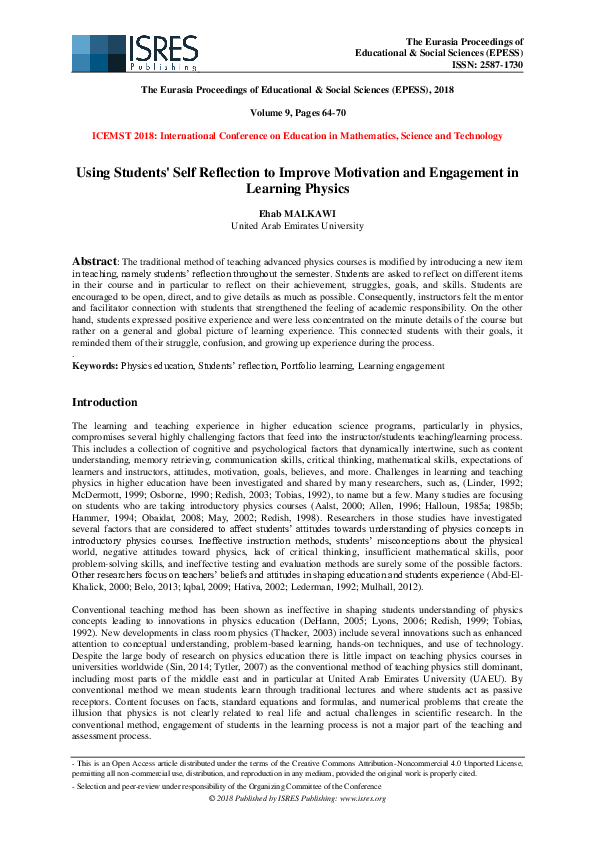 (PDF) Using Students' Self Reflection to Improve Motivation and ...