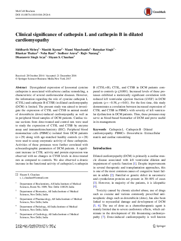 (PDF) Clinical significance of cathepsin L and cathepsin B in dilated ...