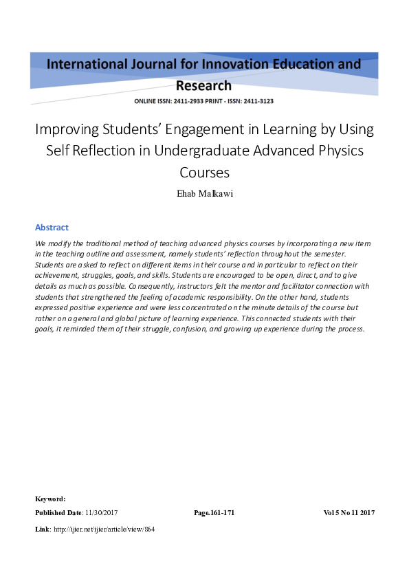 (PDF) Improving Students’ Engagement in Learning by Using Self Reflection in Undergraduate ...