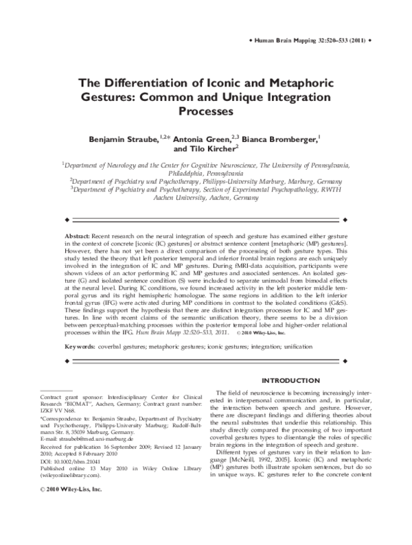 (PDF) The differentiation of iconic and metaphoric gestures: Common and ...