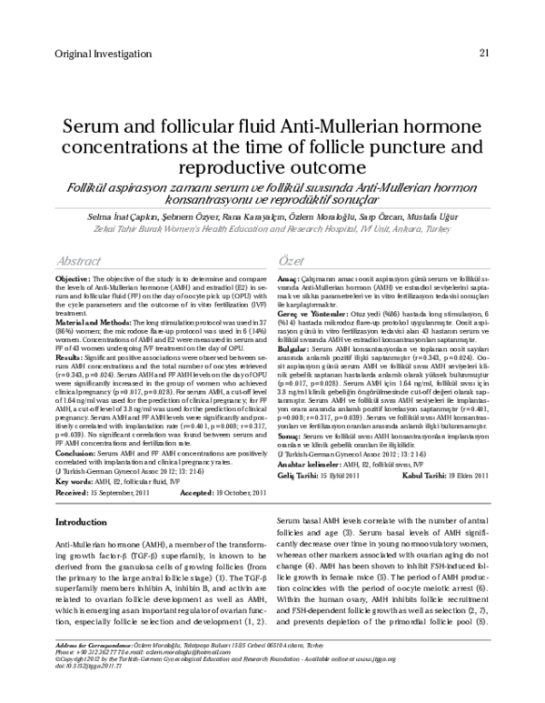 (PDF) Serum and follicular fluid anti-mullerian hormone concentrations ...