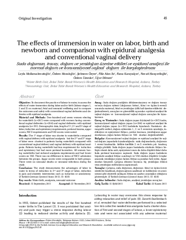 (PDF) The effects of immersion in water on labor, birth and newborn and ...