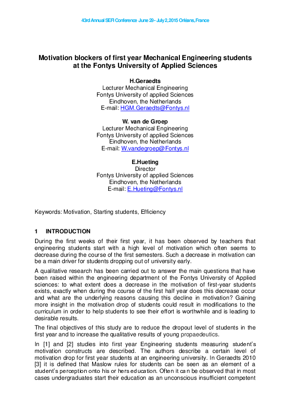 (PDF) Motivation blockers of first year Mechanical Engineering students ...