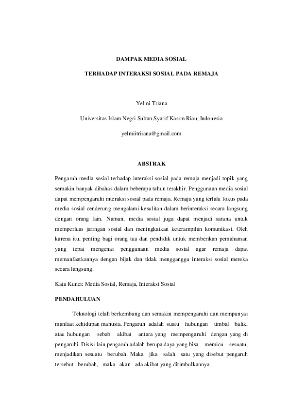 (PDF) DAMPAK MEDIA SOSIAL TERHADAP INTERAKSI SOSIAL PADA REMAJA