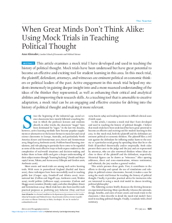 (PDF) When Great Minds Don't Think Alike: Using Mock Trials in Teaching ...