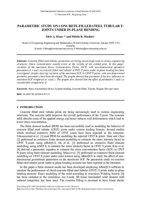 (PDF) Parametric study on concrete-filled steel tubular T-joints under axial load