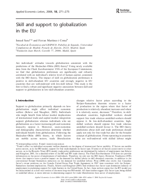 (PDF) Skill and support to globalization in the EU