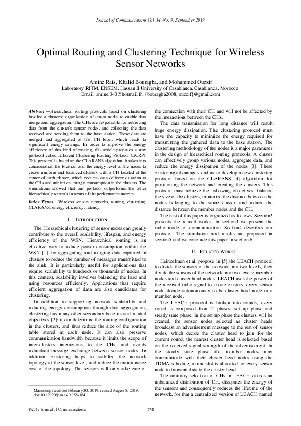 (PDF) Optimal Routing and Clustering Technique for Wireless Sensor Networks