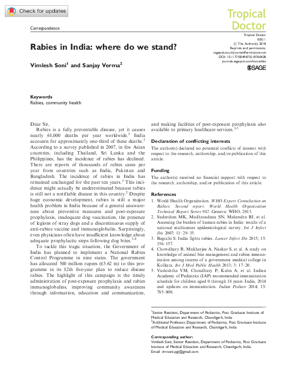 (PDF) Rabies in India: where do we stand?