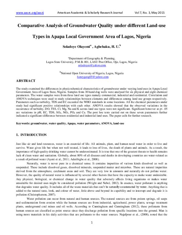 (PDF) Comparative Analysis of Groundwater Quality under different Land ...
