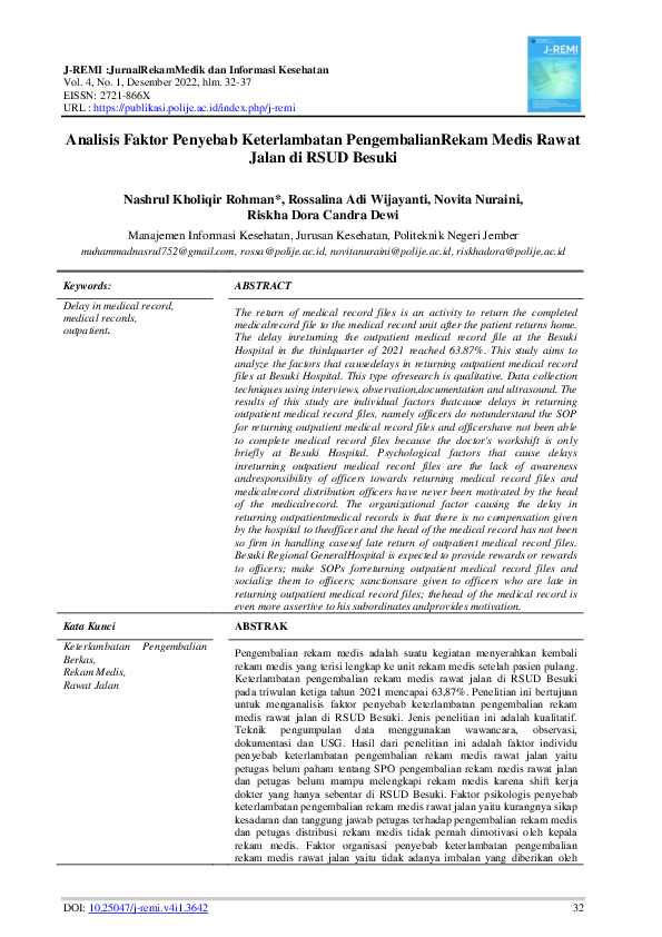 (PDF) Analisis Faktor Penyebab Keterlambatan Pengembalian Berkas Rekam Medis Rawat Jalan di RSUD ...