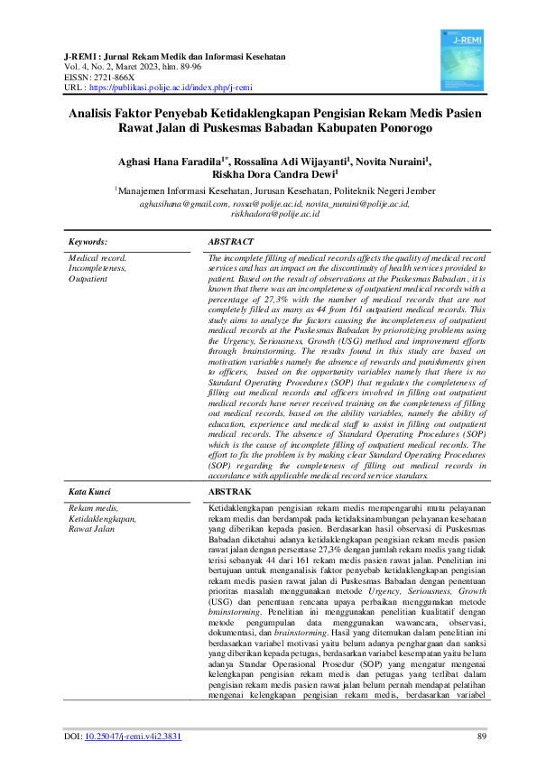 (PDF) Analisis Faktor Penyebab Ketidaklengkapan Pengisian Rekam Medis Pasien Rawat Jalan di ...