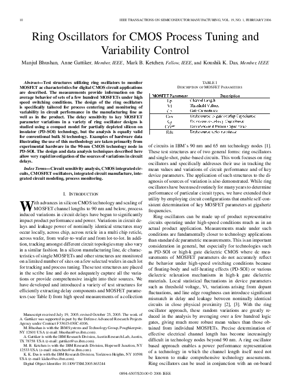 (PDF) Ring Oscillators for CMOS Process Tuning and Variability Control