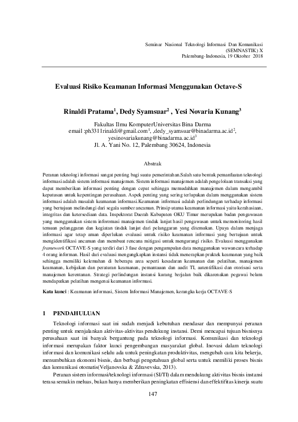 (PDF) Evaluasi Risiko Keamanan Informasi Menggunakan Octave-S