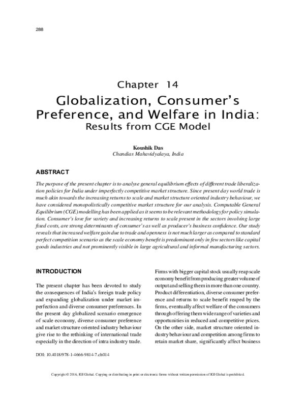(PDF) Globalization, Consumer's Preference, and Welfare in India