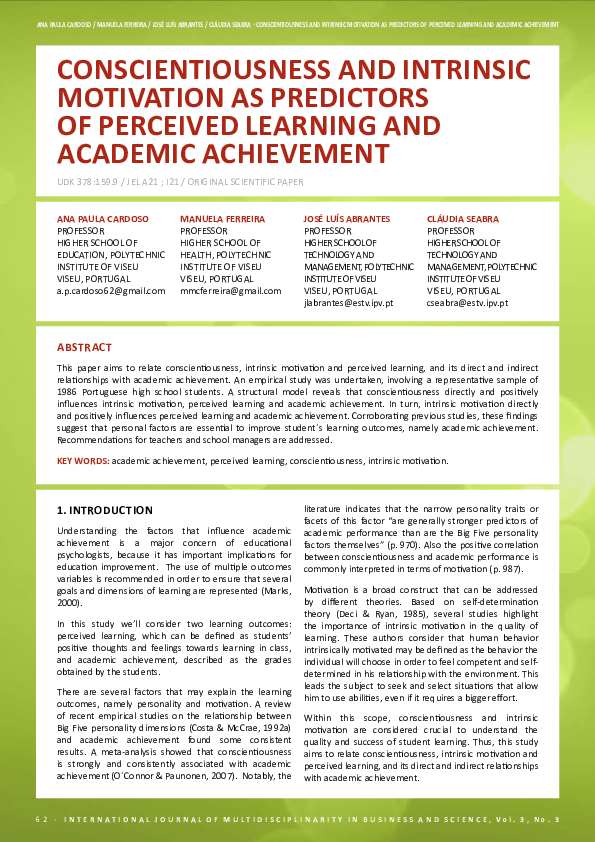 (PDF) Conscientiousness and Intrinsic Motivation as Predictors of ...
