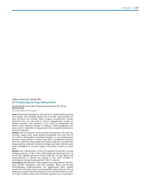 (PDF) SP7.10 Improving Our Preop Fasting Practice