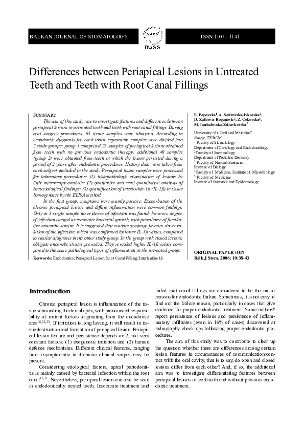 (PDF) Differences between periapical lesions in untreated and teeth ...