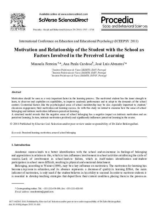(PDF) Motivation and relationship of the student with the school as factors involved in the ...