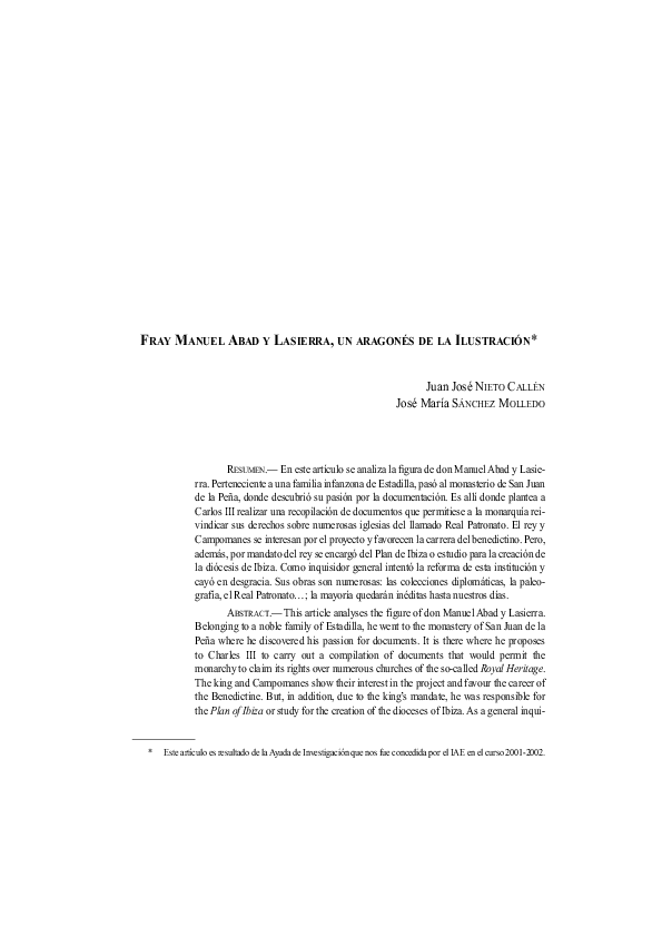 (PDF) Fray Manuel Abad y Lasierra, un aragonés de la Ilustración